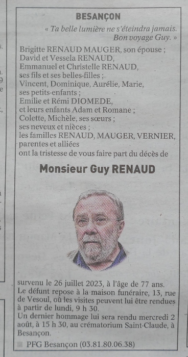 Guy Renaud, un grand ami des Chaprais nous a quitté – Vivre aux chaprais